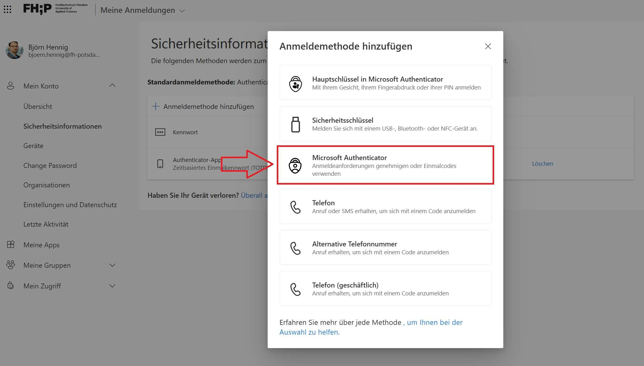 FHP Knowledge Base - Einrichtung andere Authenticator App (TOTP)